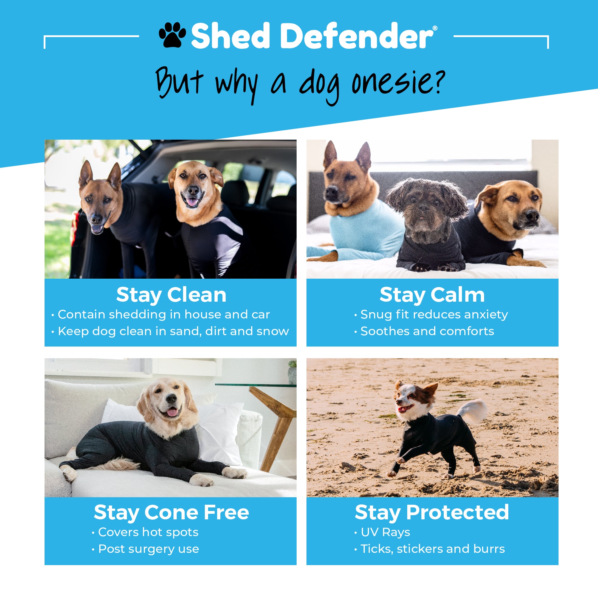 Shed Defender® Sport Dog Onesie Contains Shedding, Calms Anxious Dogs